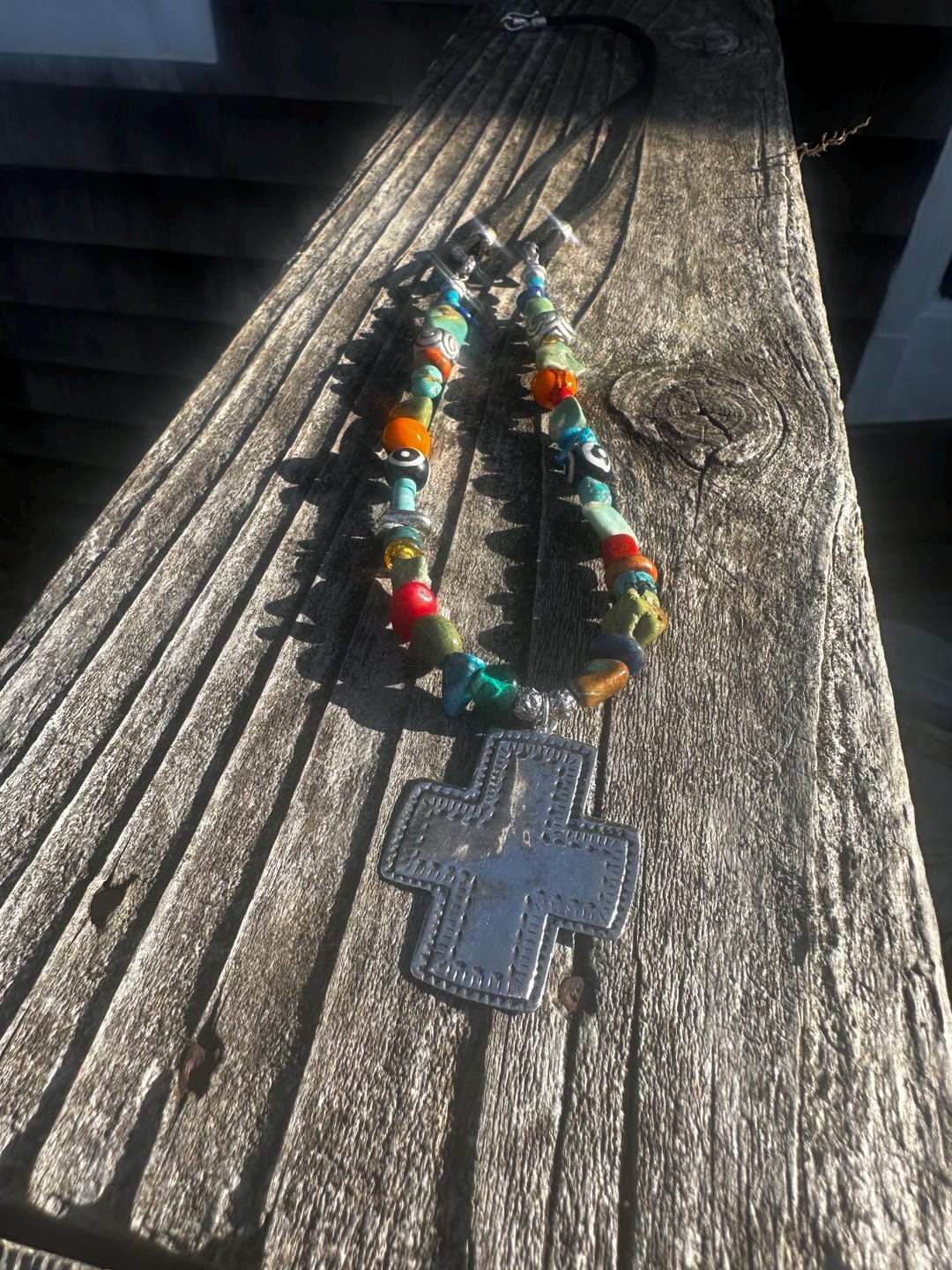 Sundance Inspired Trade Beads and Turquoise Southwestern Cross Necklace ...