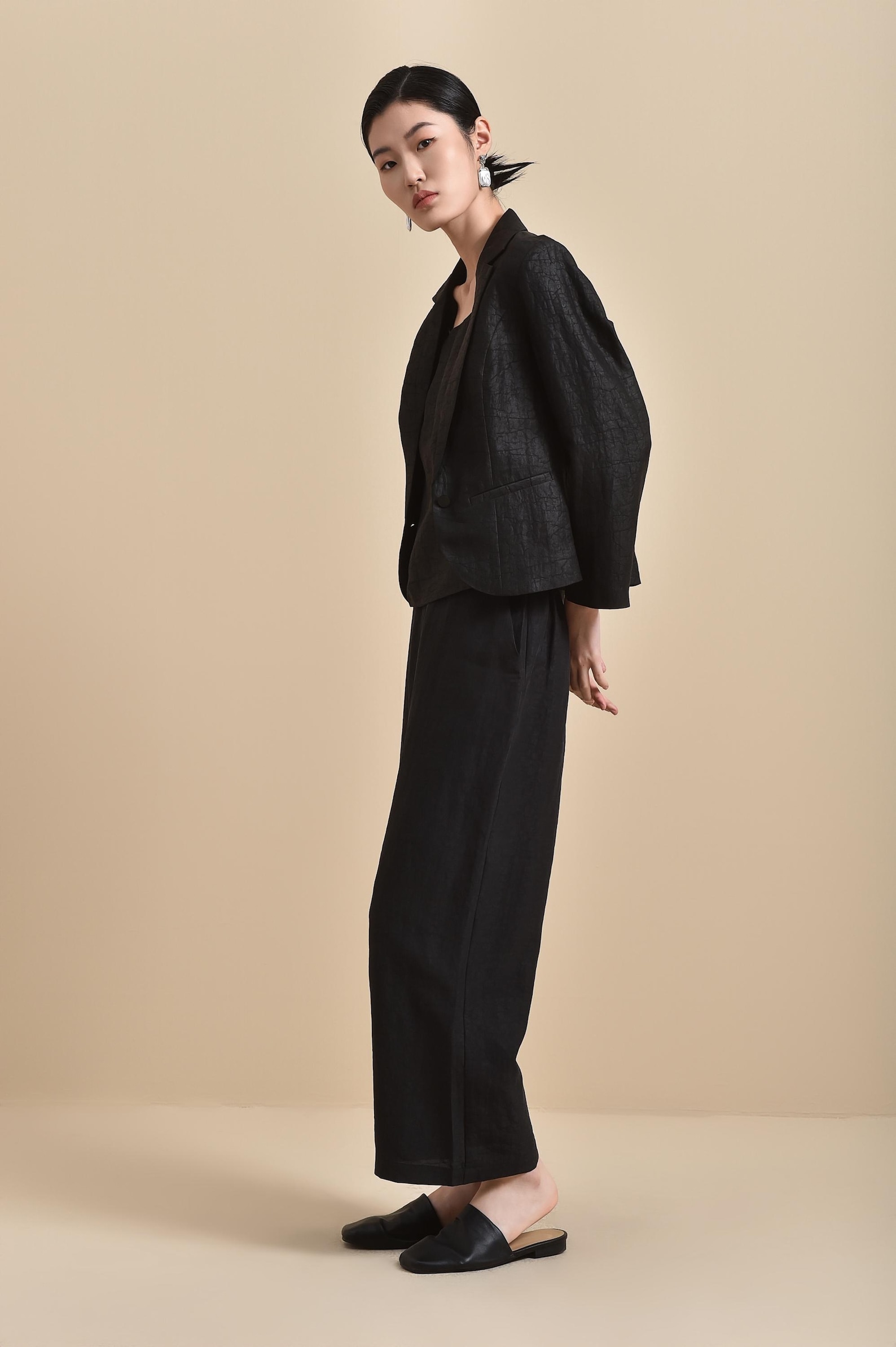 Elegant Black Mud Silk Blazer Jacket - 100% Mulberry Silk Naturally ...