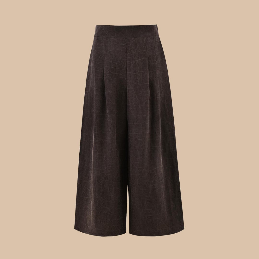 100% Mulberry Dark Brown Pleated Wide-leg Elastic Pants Eco-friendly ...