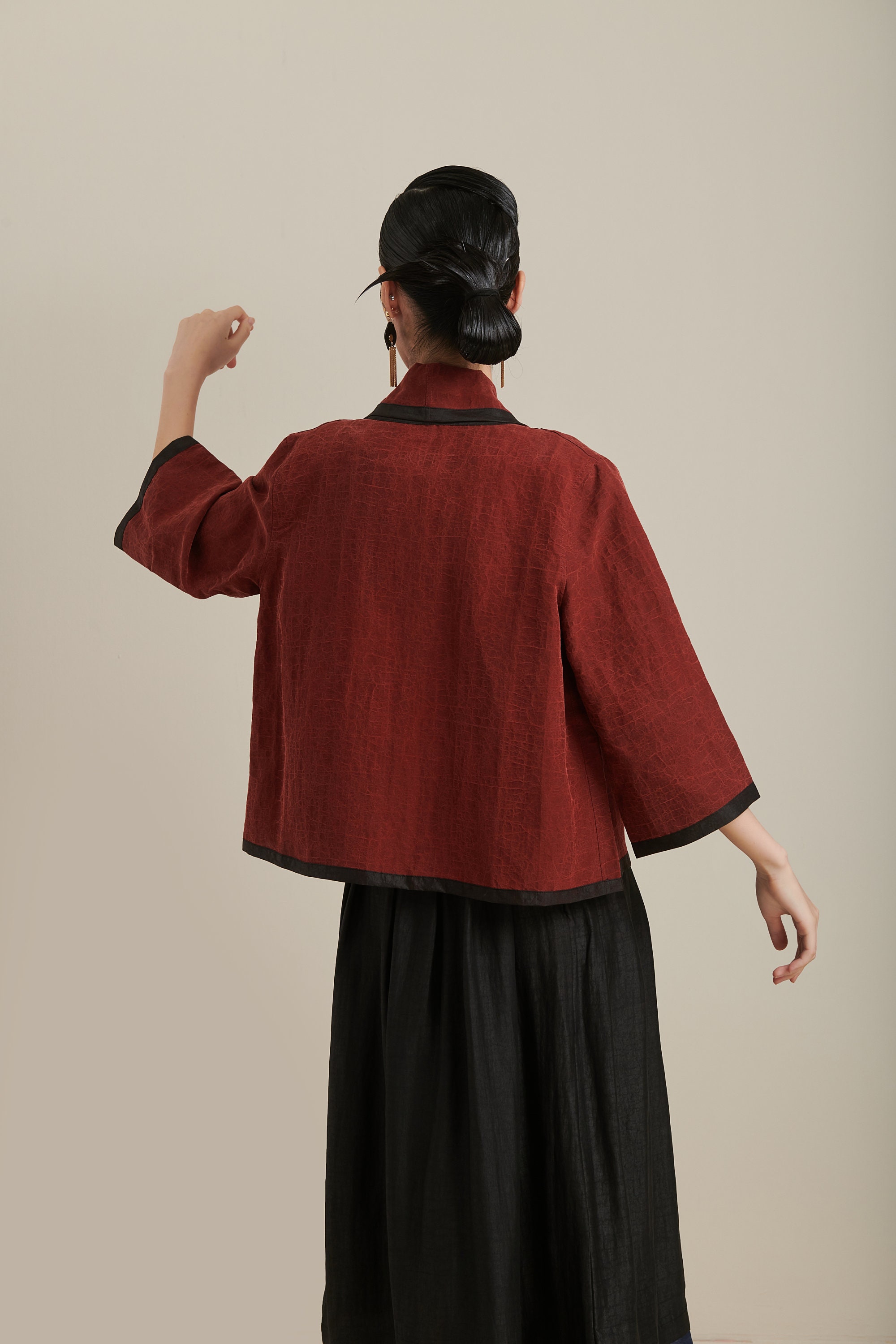 100% Gambiered Reversible Red Mud Silk Jacket | Natural Plant Dyed ...