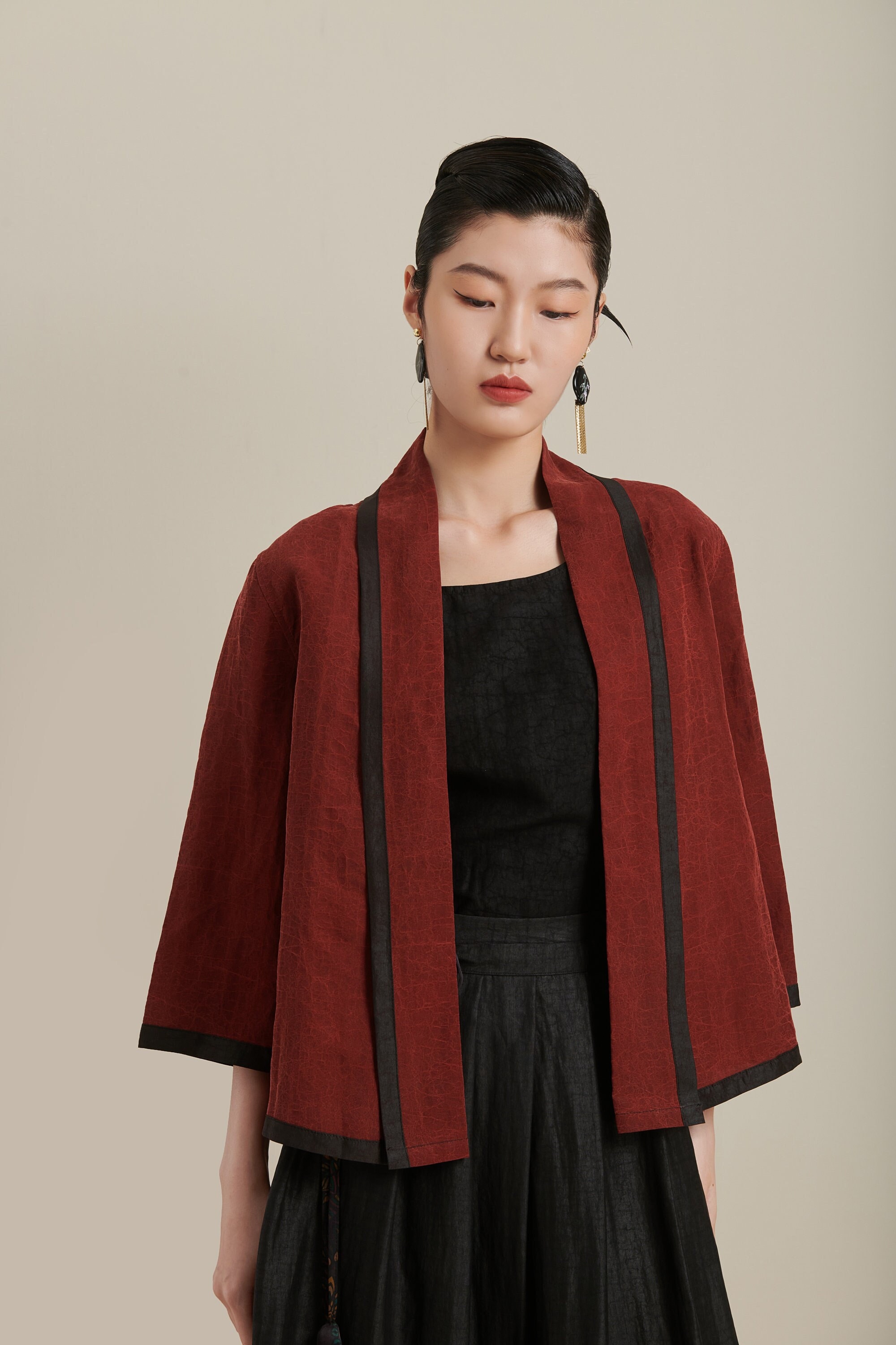 100% Gambiered Reversible Red Mud Silk Jacket | Natural Plant Dyed ...