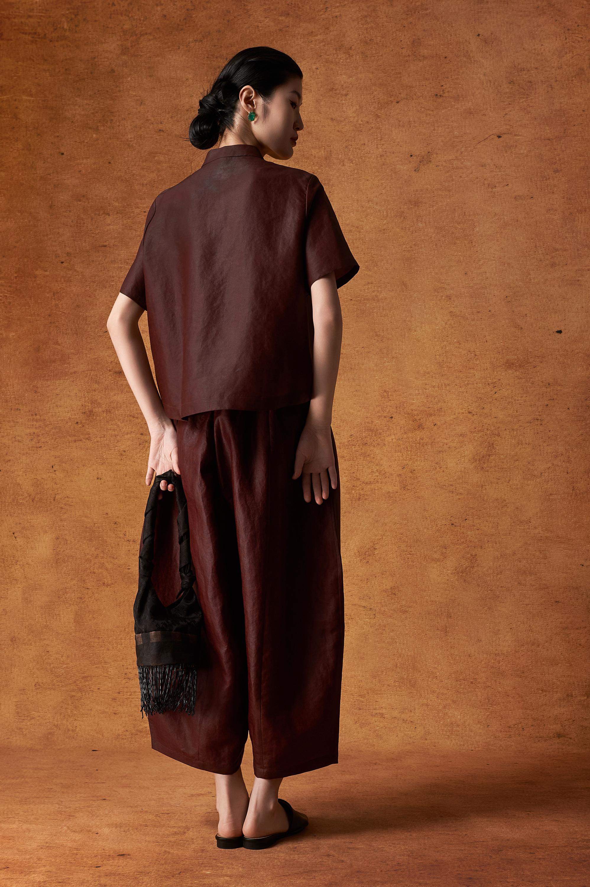 Burgundy Short-sleeve Silk Top, 100% Mulberry Silk, Naturally Dyed ...