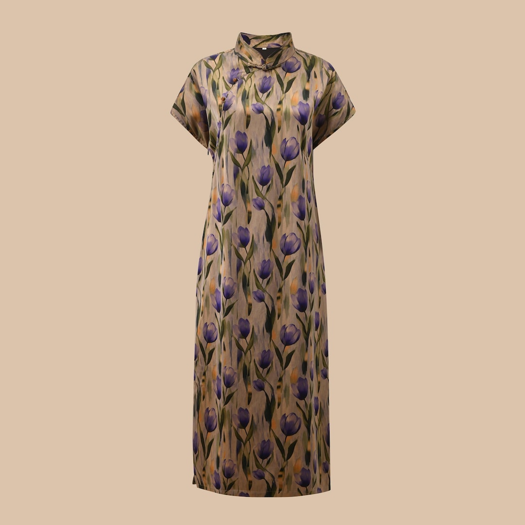 Modernized Chinese Style Tulip Mud Silk Qipao/cheongsam Dress, 100% ...