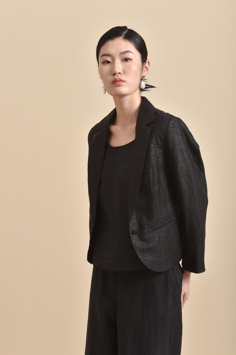 Elegant Black Mud Silk Blazer Jacket - 100% Mulberry Silk Naturally ...
