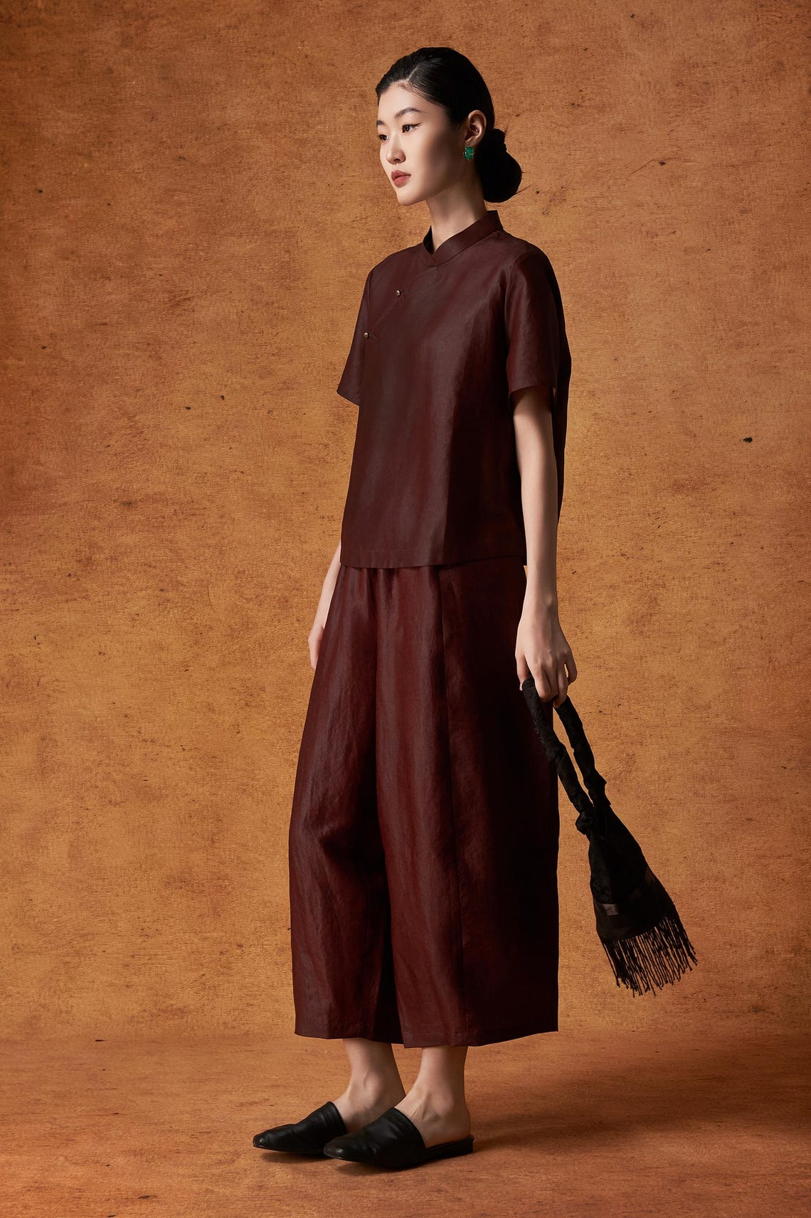 Burgundy Short-sleeve Silk Top, 100% Mulberry Silk, Naturally Dyed ...
