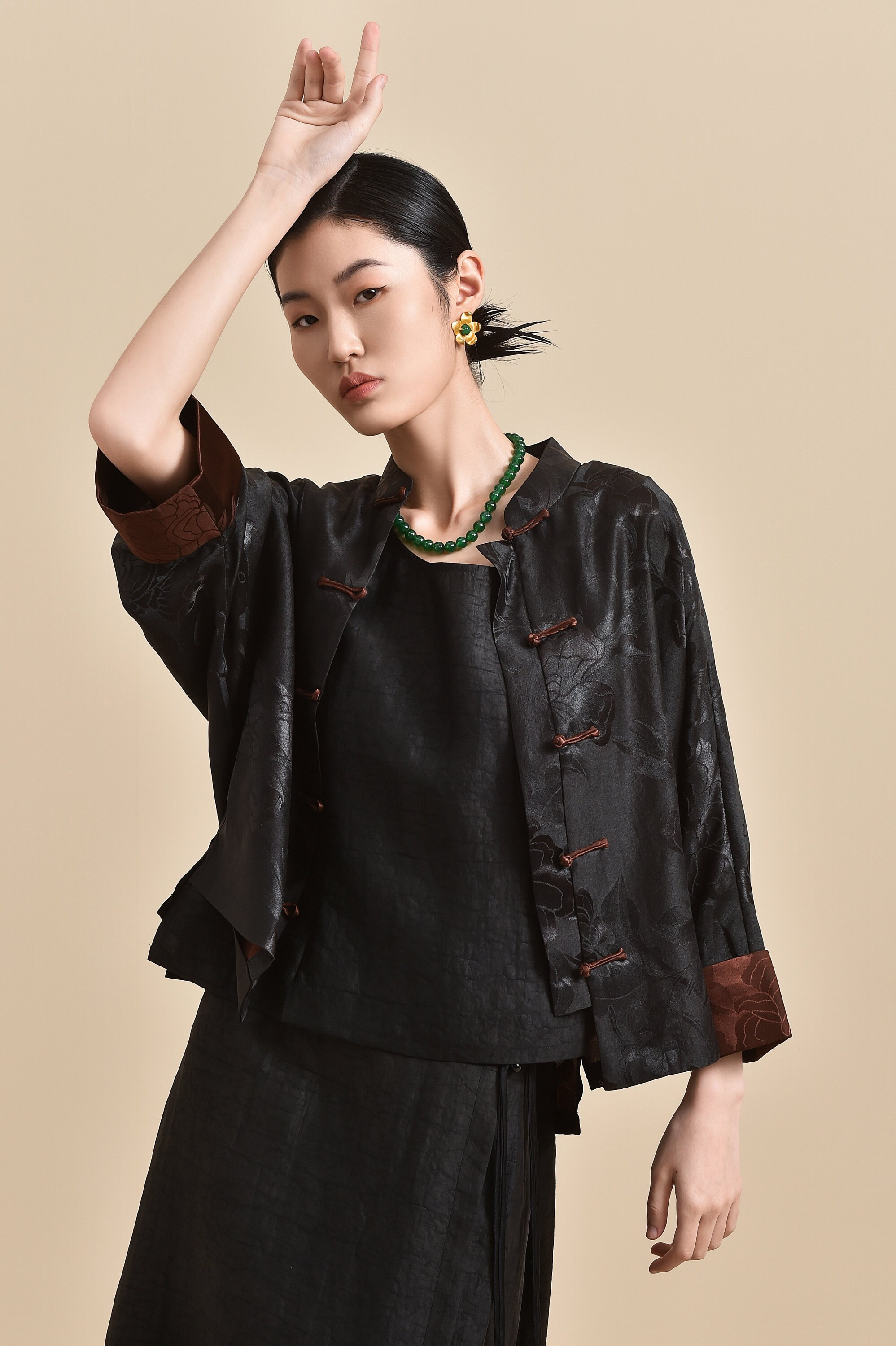 Elegant Black Jacquard Mud Silk Jacket, 100% Mulberry Silk Naturally ...