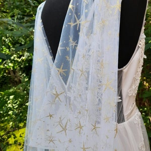 Celestial Elegance: Off-white Cathedral Cape Veil With Gold Star Print - Etsy