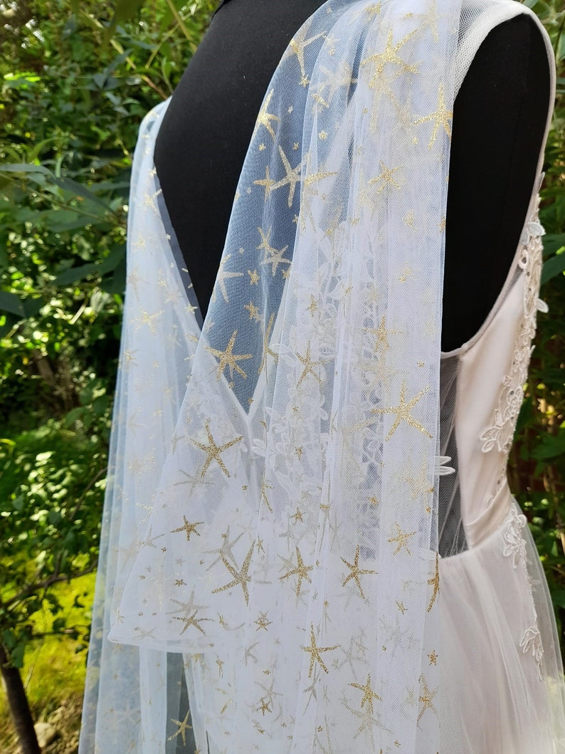 Celestial Elegance: Off-white Cathedral Cape Veil With Gold Star Print - Etsy
