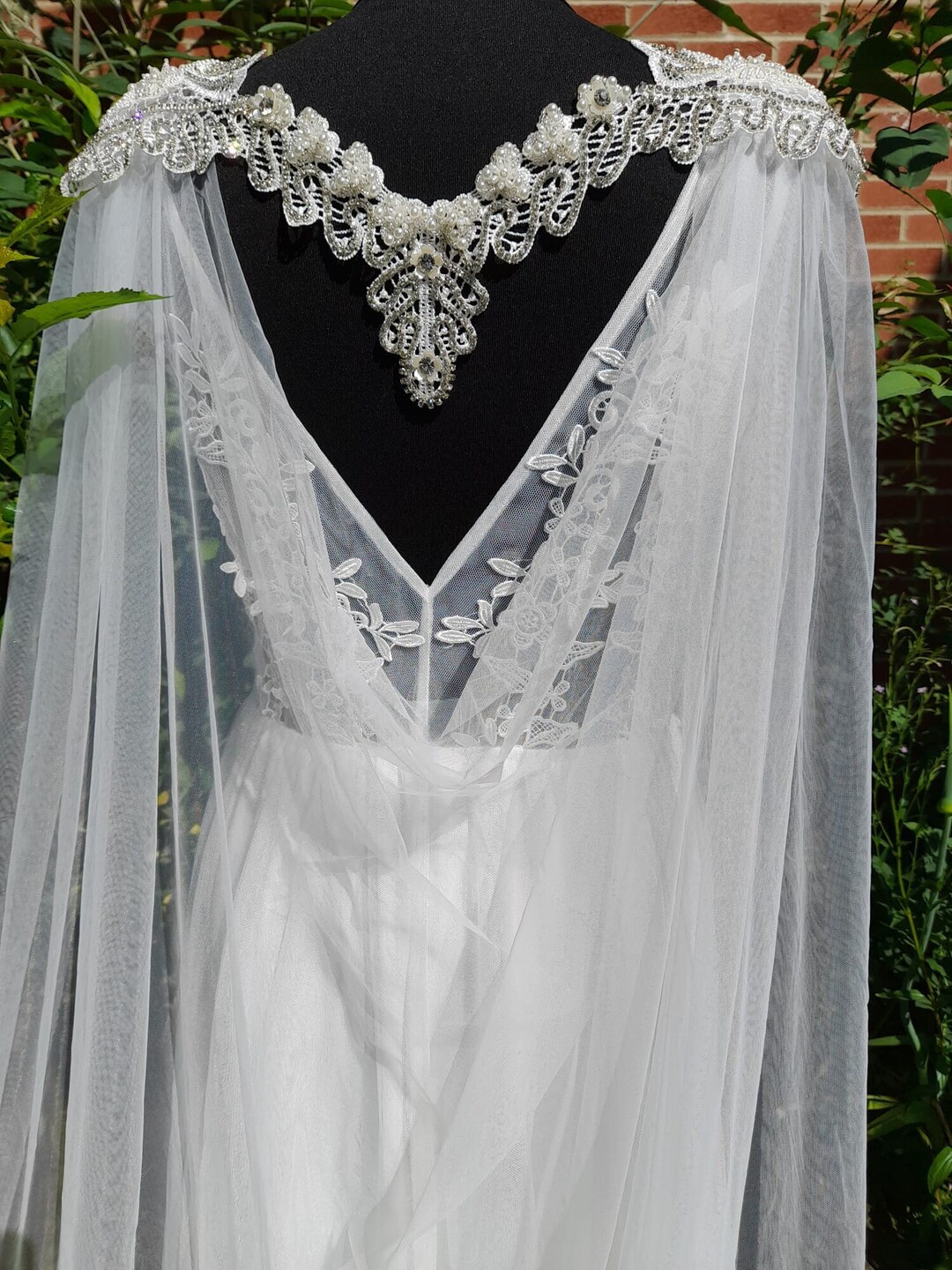 Off-white Beaded Floral Design Cathedral Wedding Cape Veil for Bride or ...