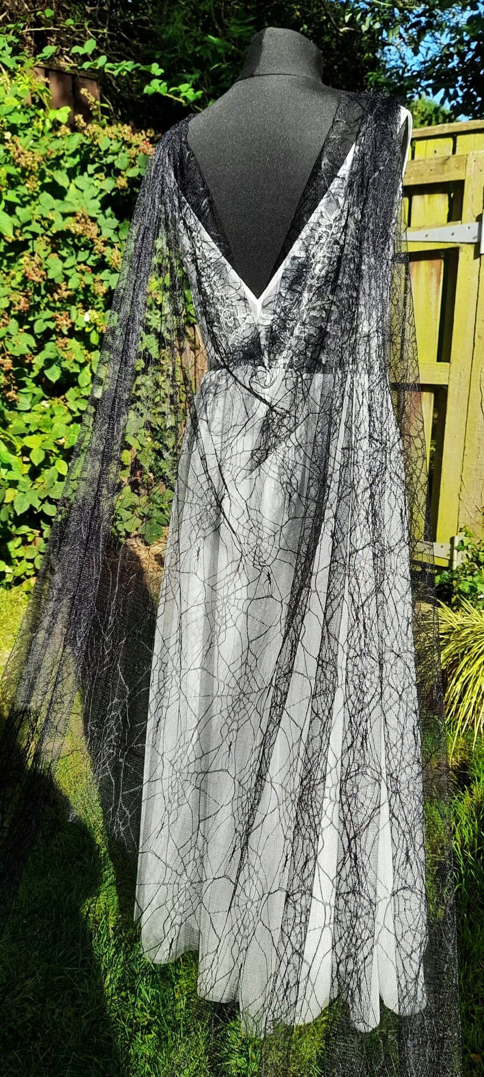 Gothic Black Bridal Cape Veil With Spiderweb and Spiders for Halloween ...