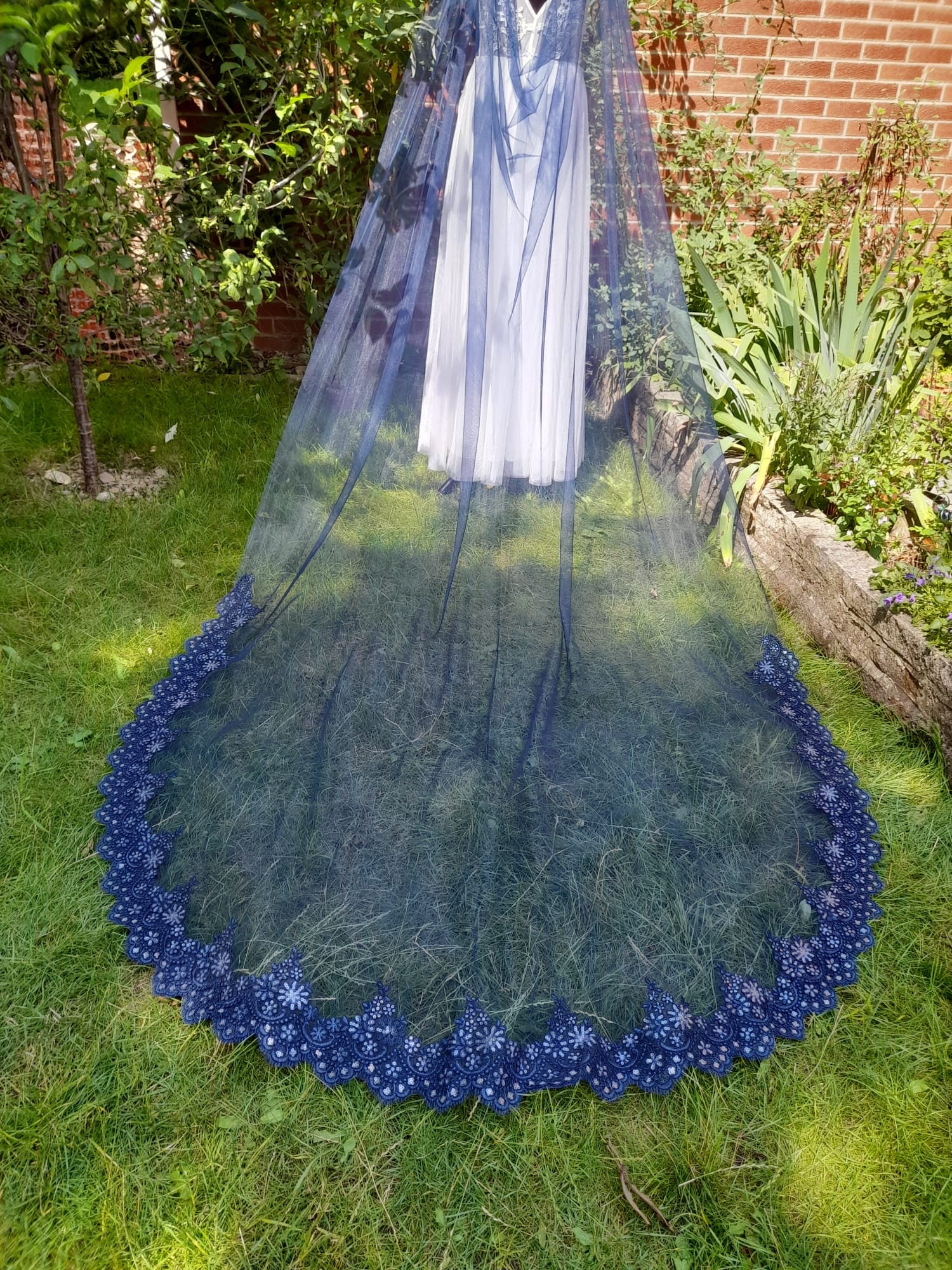 Timeless Navy Blue Cape Veil With Beautiful Lace Edge - Stunning ...