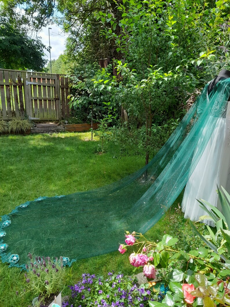 Elegant Emerald Green Wedding Cape Veil With 3D Floral Details and ...