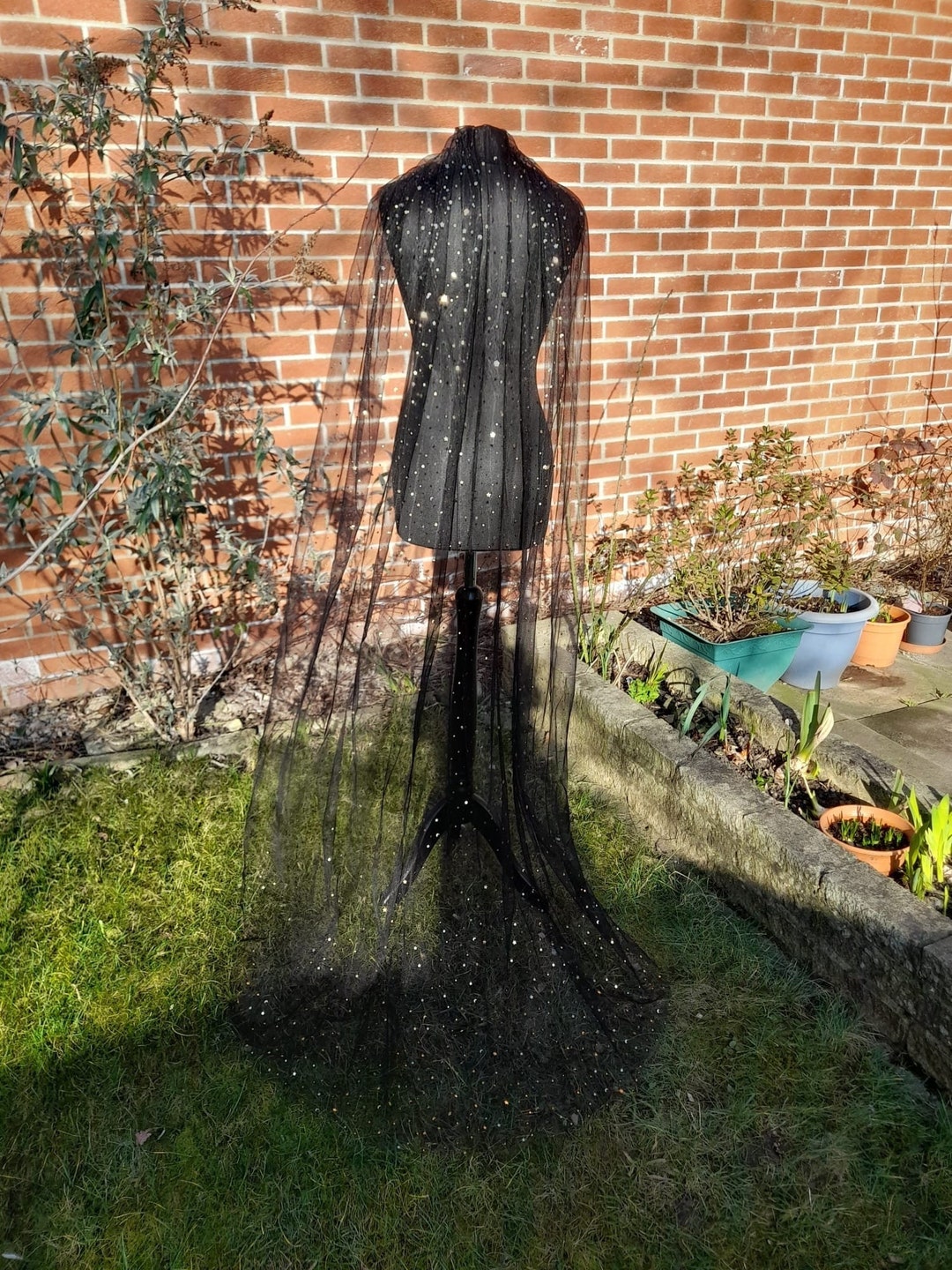 Celestial Black Veil With Stars,gothic Wedding Veil With Comb,dark ...