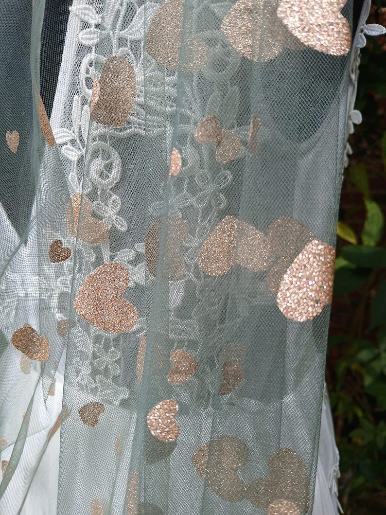 Autumn Green Bridal Cape Veil With Gold Hearts - Cathedral Design for ...