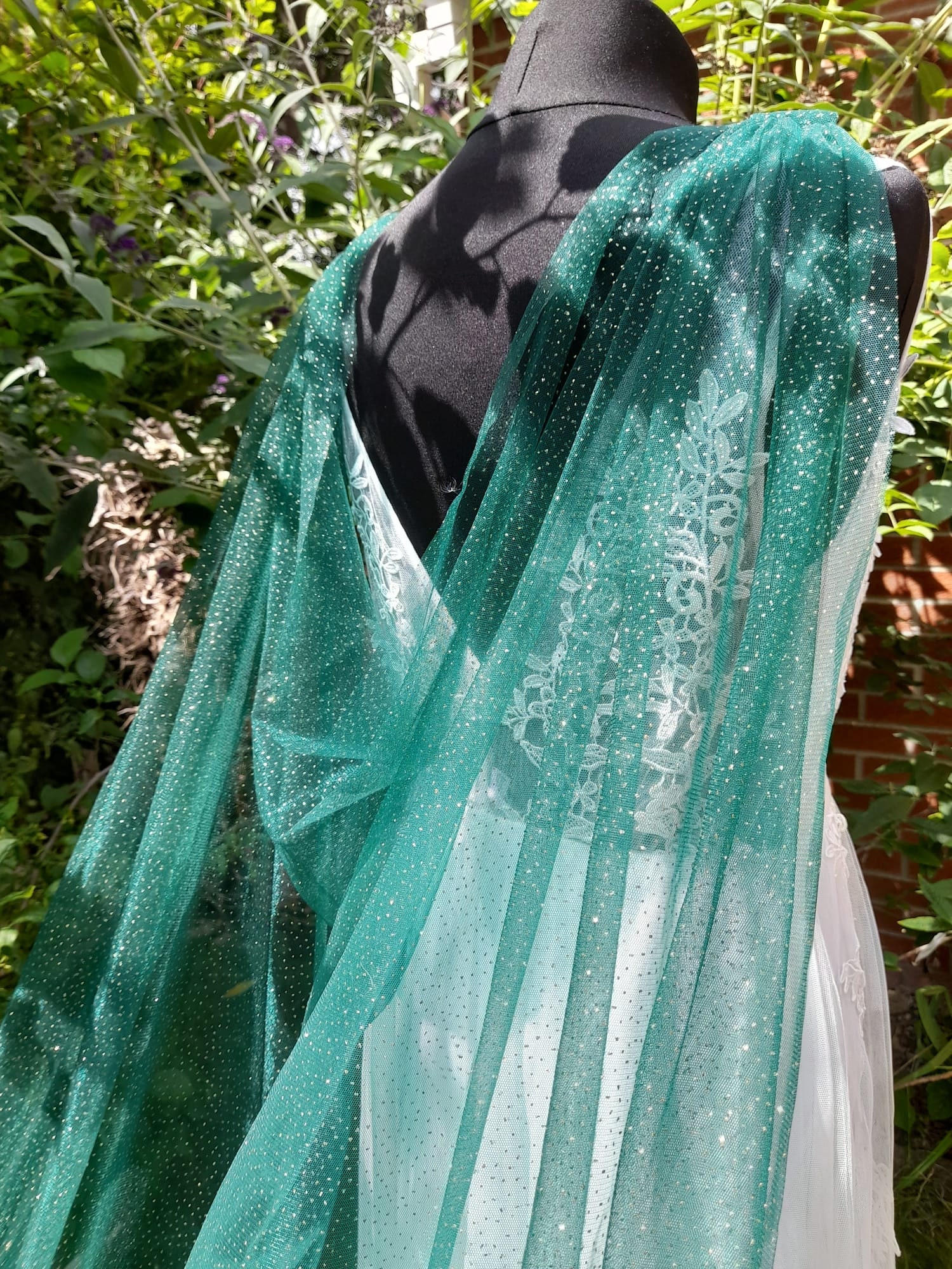 Elegant Emerald Green Wedding Cape Veil With 3D Floral Details and ...
