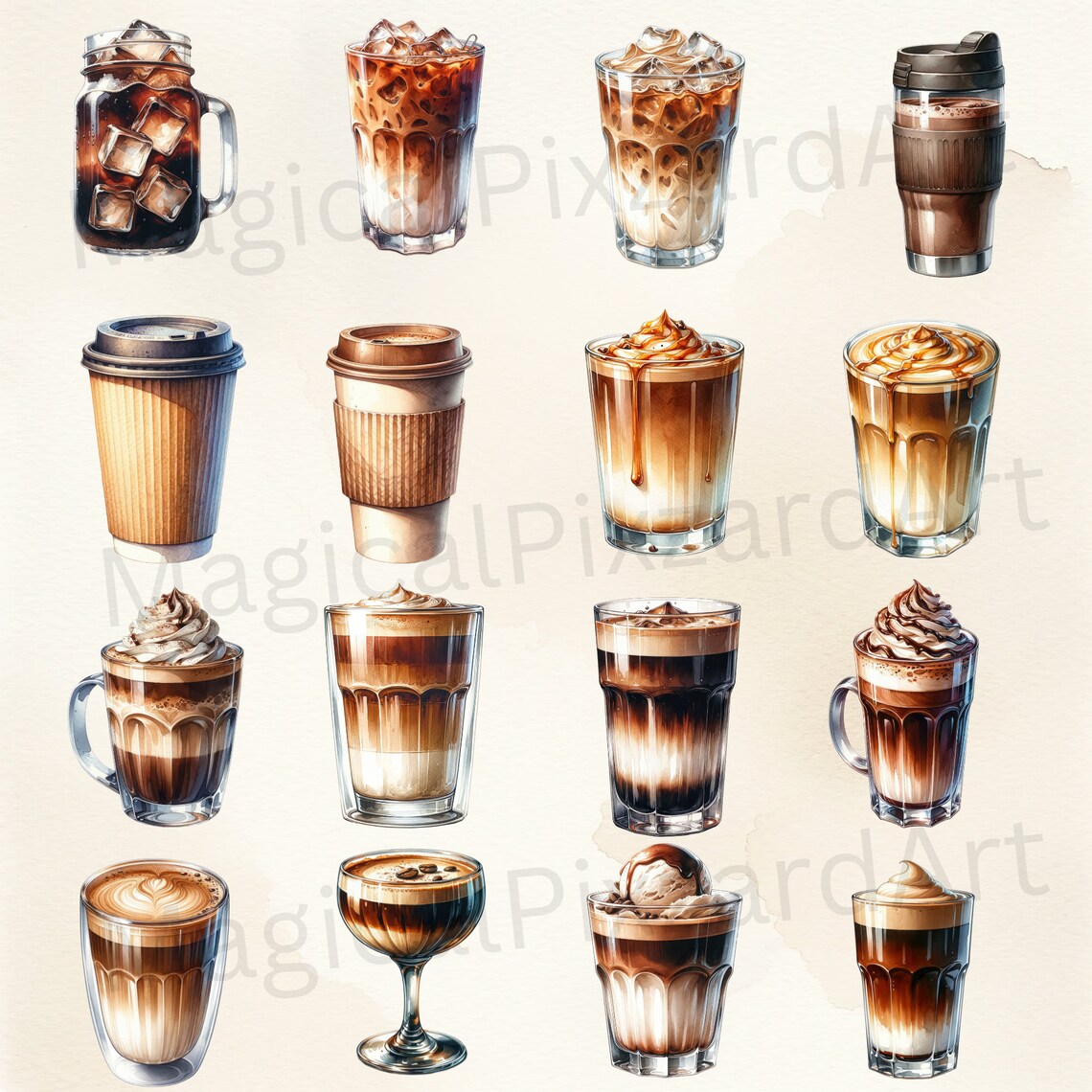 50 Watercolor Coffee Clipart Bundle, Tea Clipart, Cafe Clipart, Coffee ...