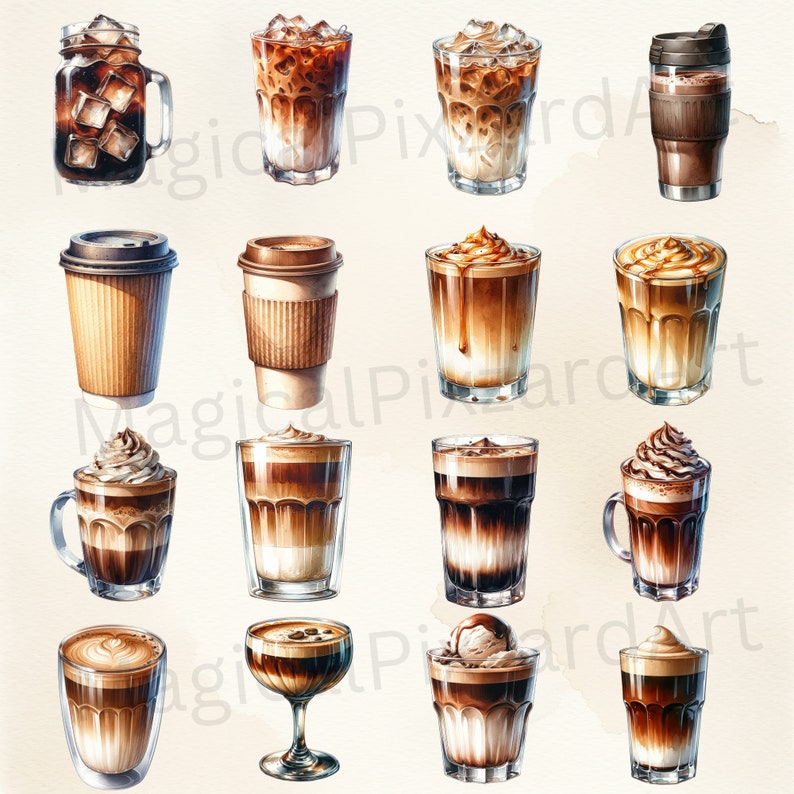 50 Watercolor Coffee Clipart Bundle, Tea Clipart, Cafe Clipart, Coffee ...