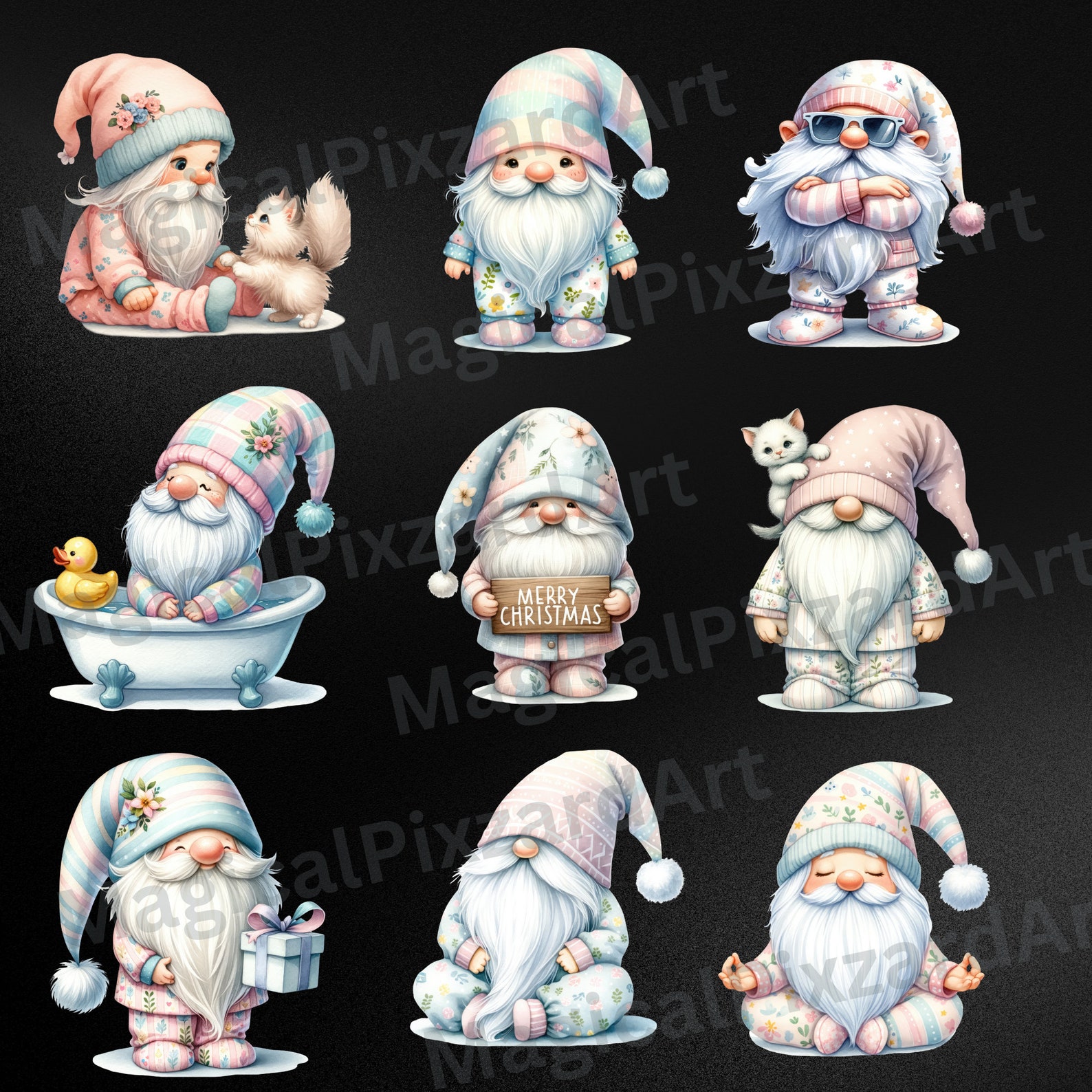 25 Watercolor Gnome Clipart in Pastel Pajamas High-quality PNG ...