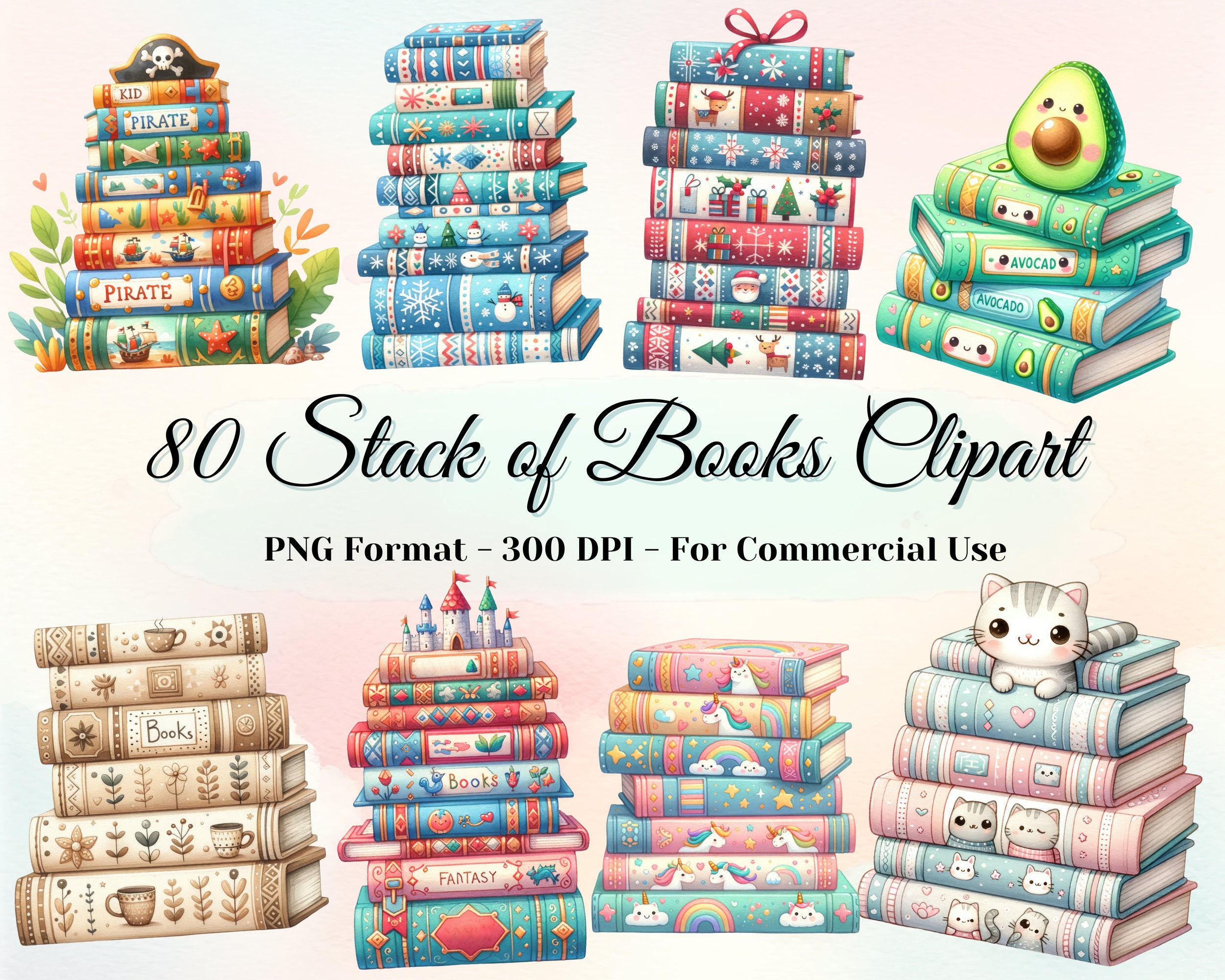 80 Watercolor Stack of Books Clipart Education Clipart, Watercolor ...