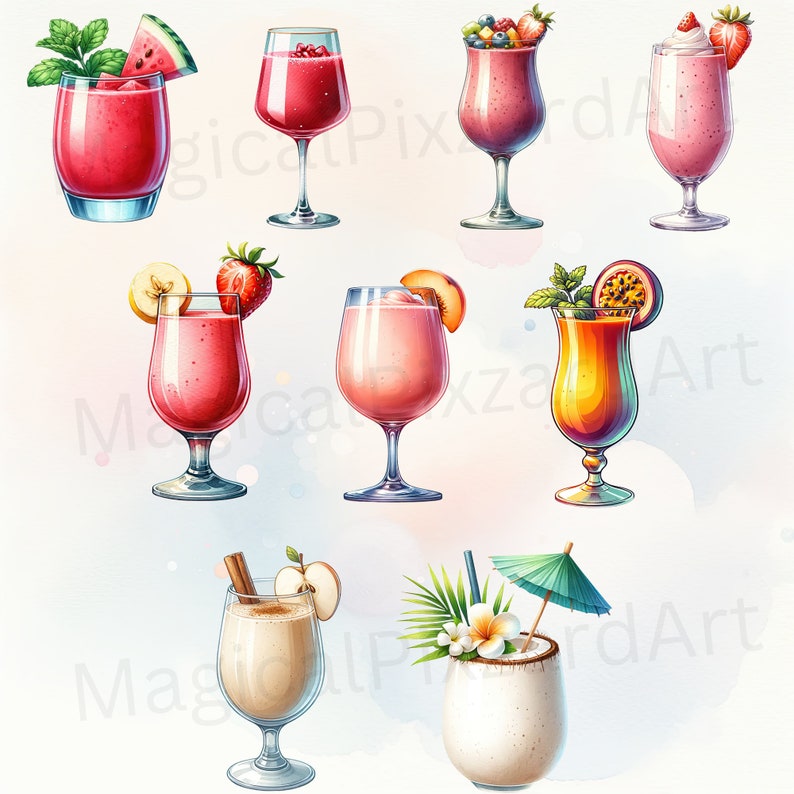 70 Watercolor Drink Clipart Bundle 50 Cocktail Clipart 20 Smoothie ...