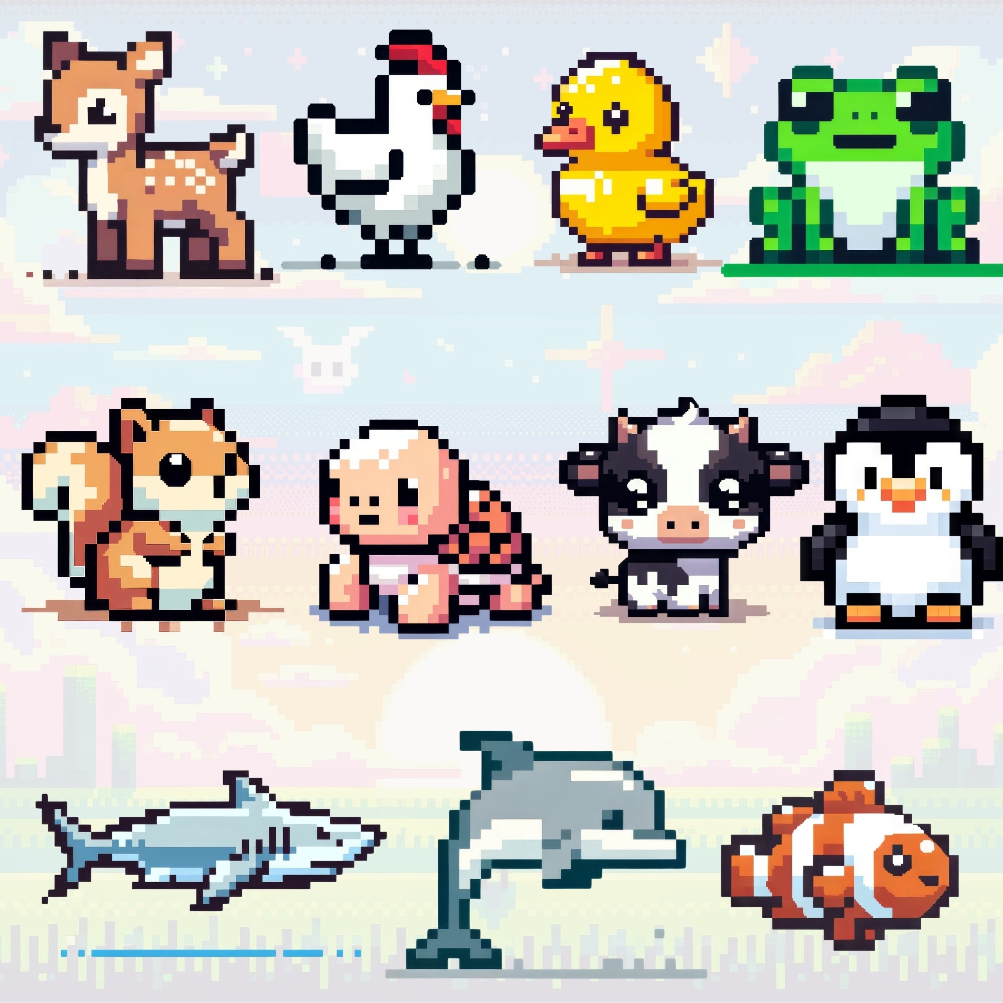8-bit Pixel Art Animals Clipart- 40 Pngs Transparent Background for ...