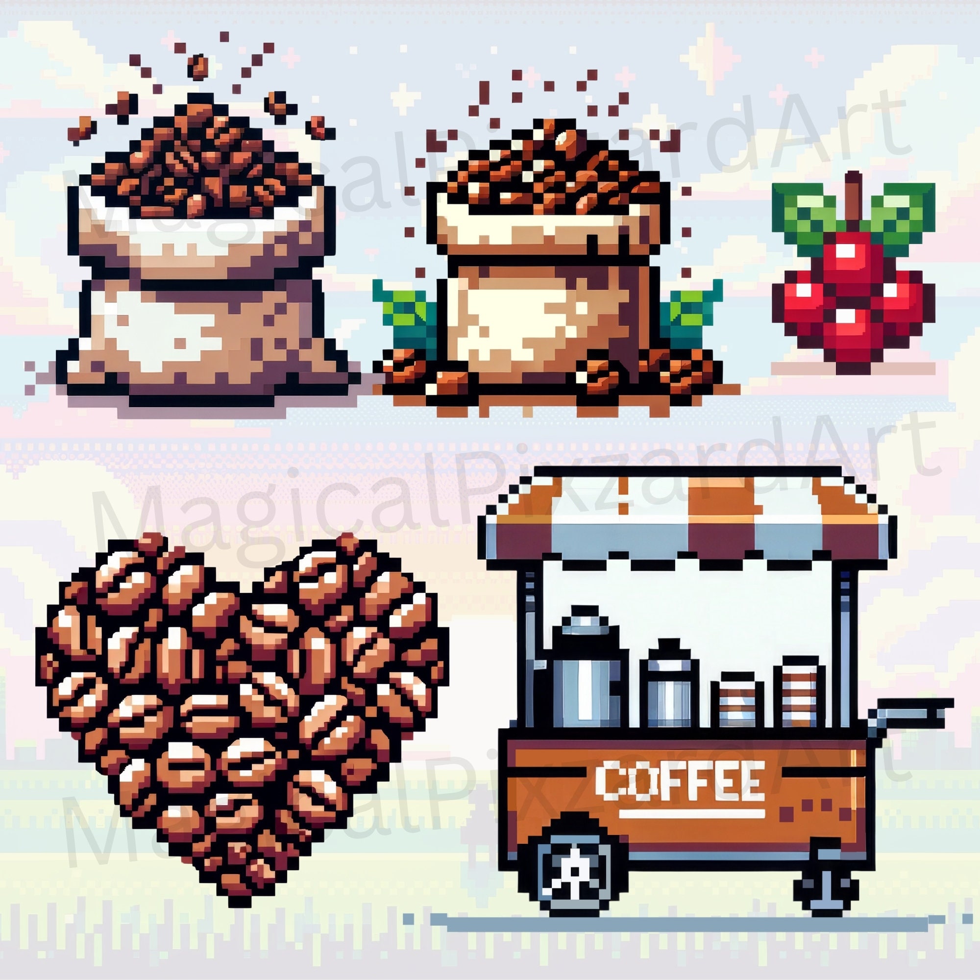 8-bit Coffee Pixel Art Collection - 30 Pngs Transparent Background for ...