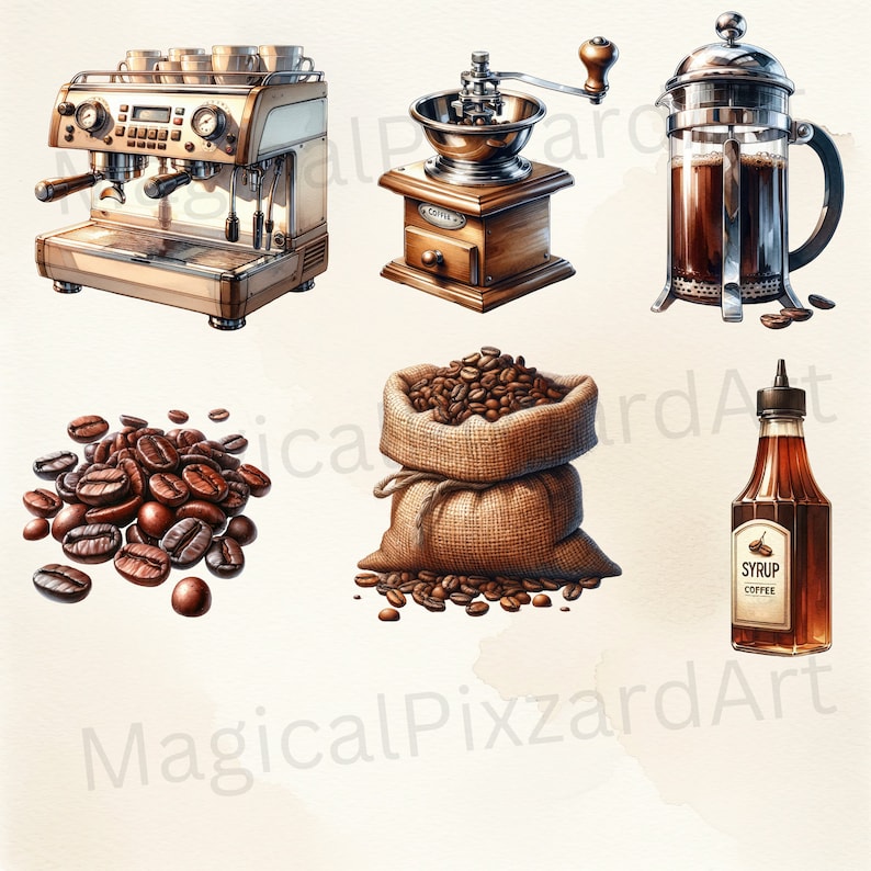 50 Watercolor Coffee Clipart Bundle, Tea Clipart, Cafe Clipart, Coffee ...