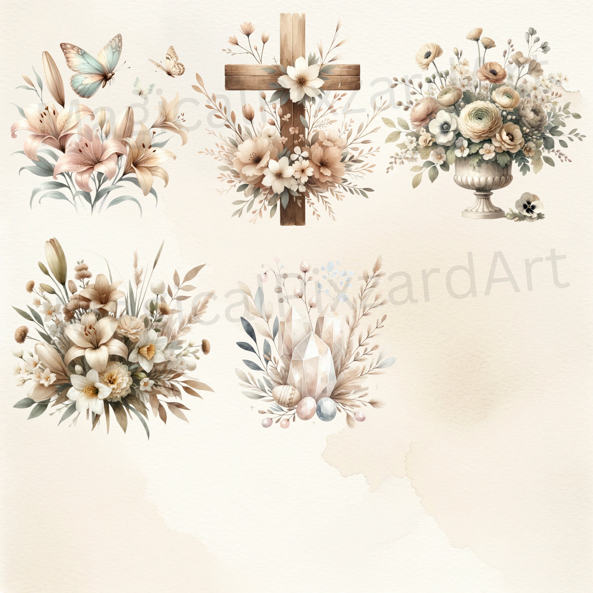 40 Watercolor Easter Clipart Bundle, Bunny Clipart, Beige Themed ...