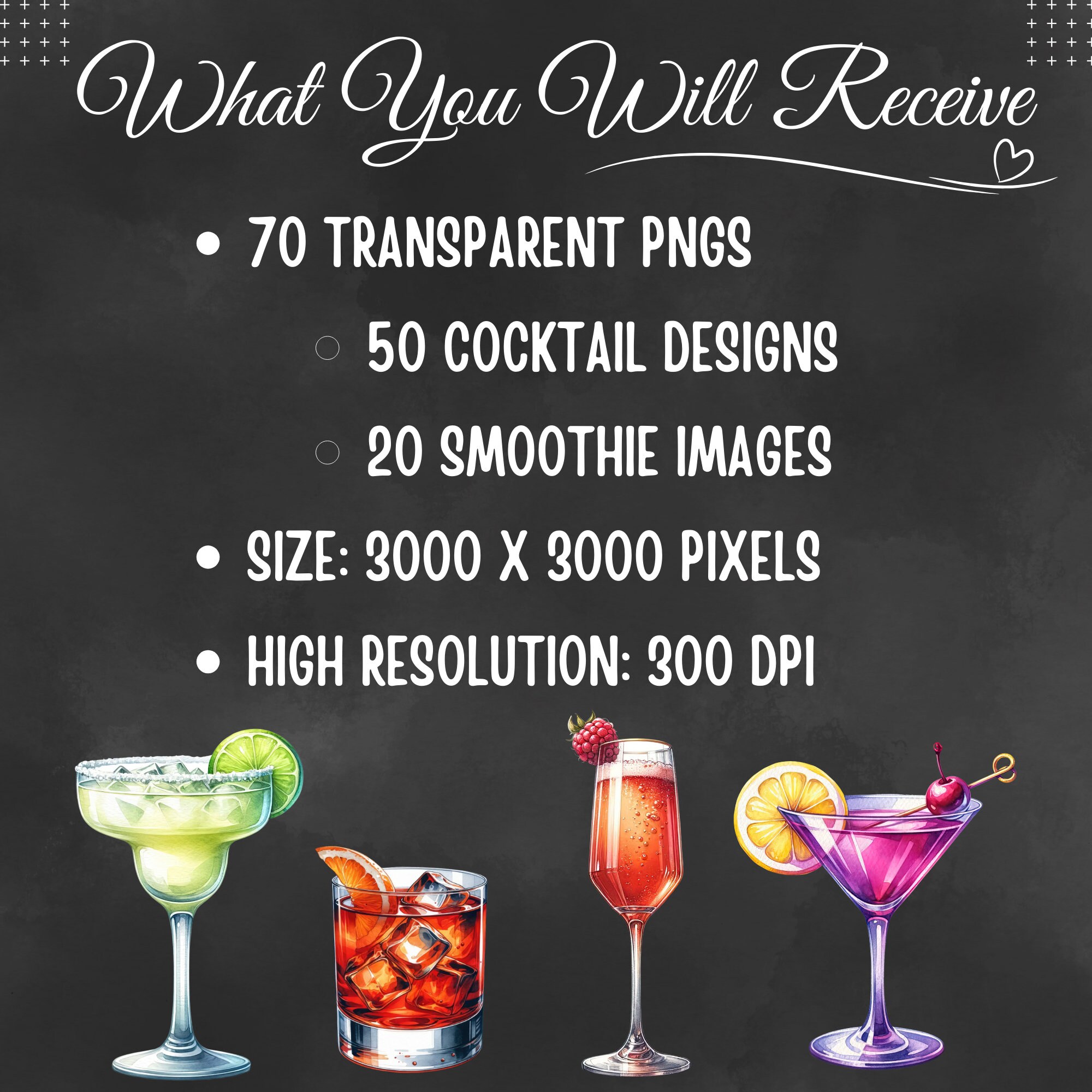 70 Watercolor Drink Clipart Bundle - 50 Cocktail Clipart + 20 Smoothie ...