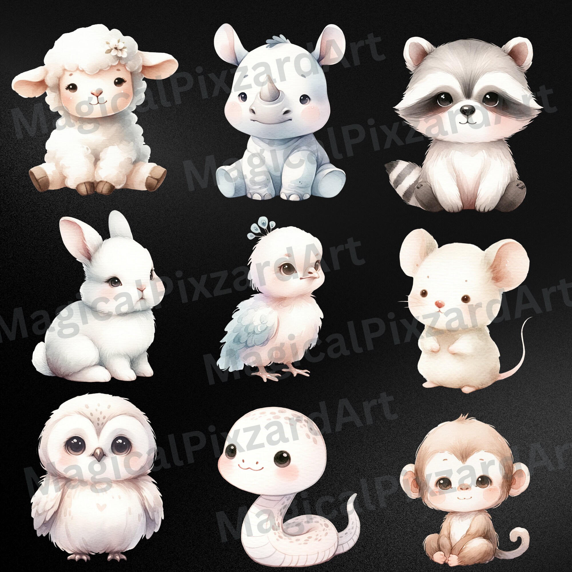 Watercolor Baby Animals Clipart 60 Cute Pngs, Transparent, Minimalist ...