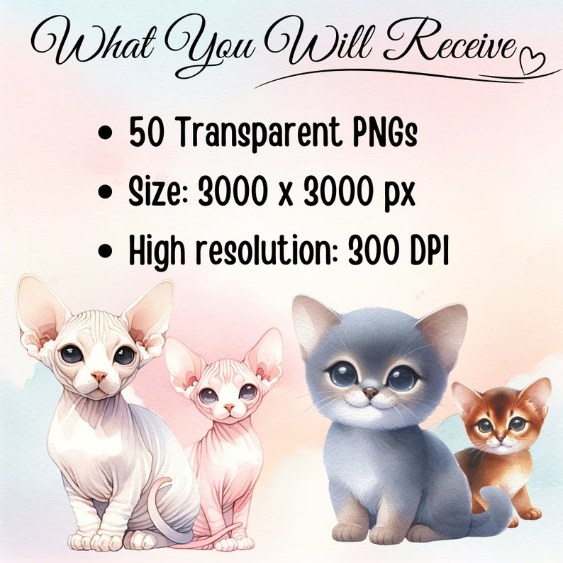 50 Watercolor Cute Cats Clipart Collection With 18 Popular Breeds Cat ...
