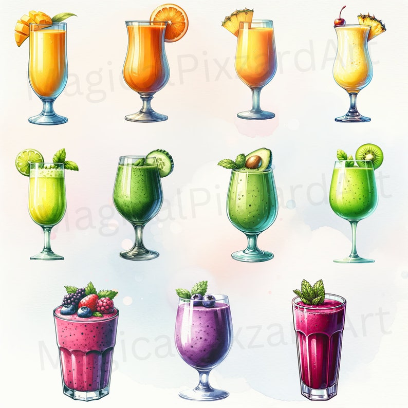 70 Watercolor Drink Clipart Bundle 50 Cocktail Clipart 20 Smoothie ...