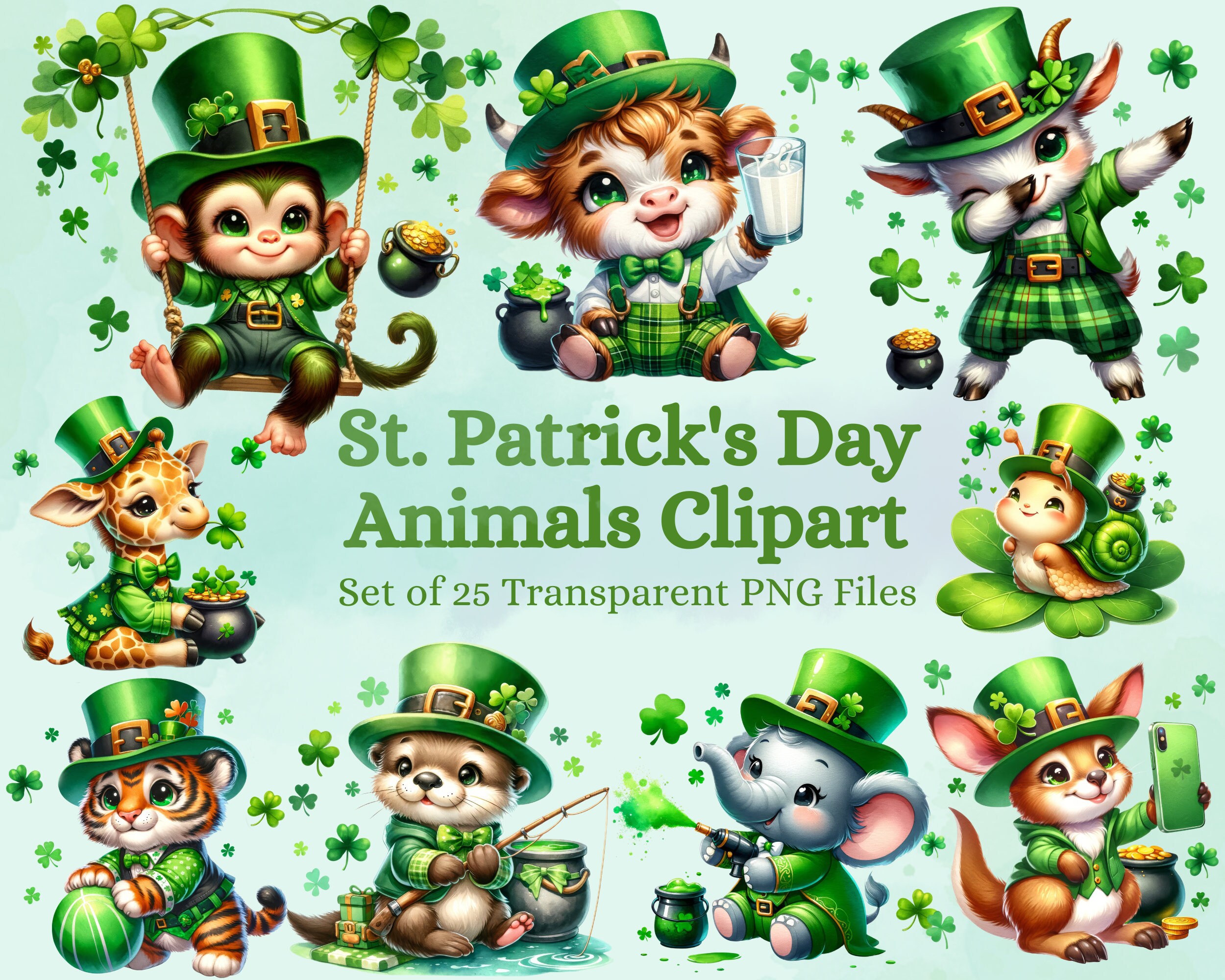 Watercolor St. Patrick's Day Animals Clipart Collection, Transparent ...