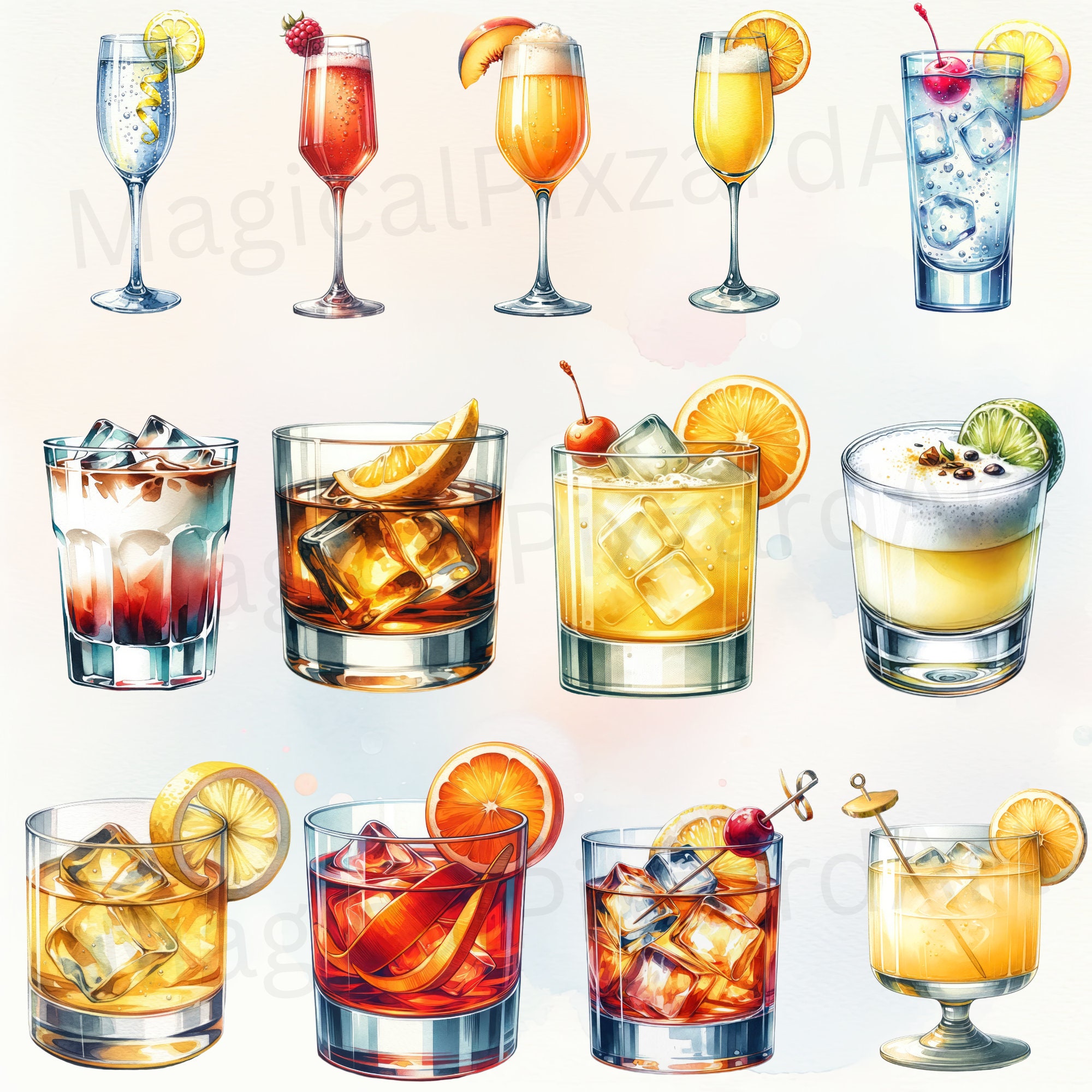 70 Watercolor Drink Clipart Bundle - 50 Cocktail Clipart + 20 Smoothie ...