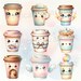 42 Watercolor Kawaii Coffee Cup Clipart Bundle, Pastel Cute Coffee Cup ...
