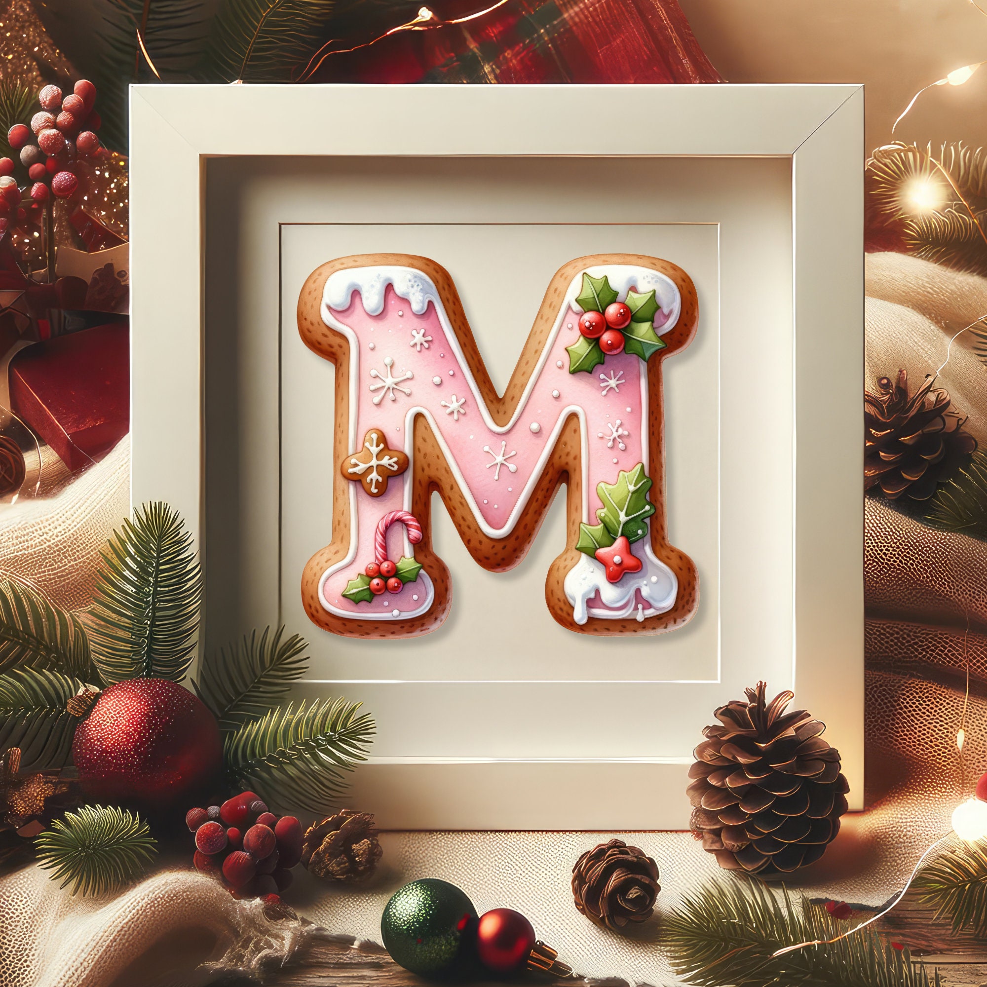 Watercolor Christmas Alphabet Clipart Set : Pastel Pink Gingerbread ...