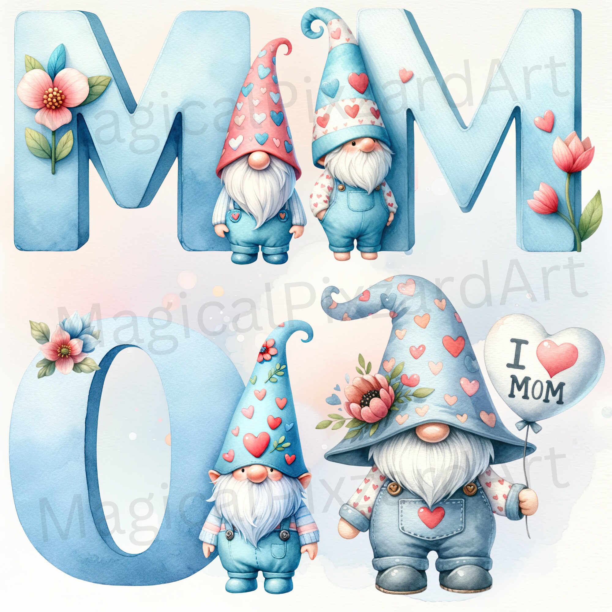 Mother's Day Gnome Clipart Watercolor Gnomes, Mom-themed Illustration ...