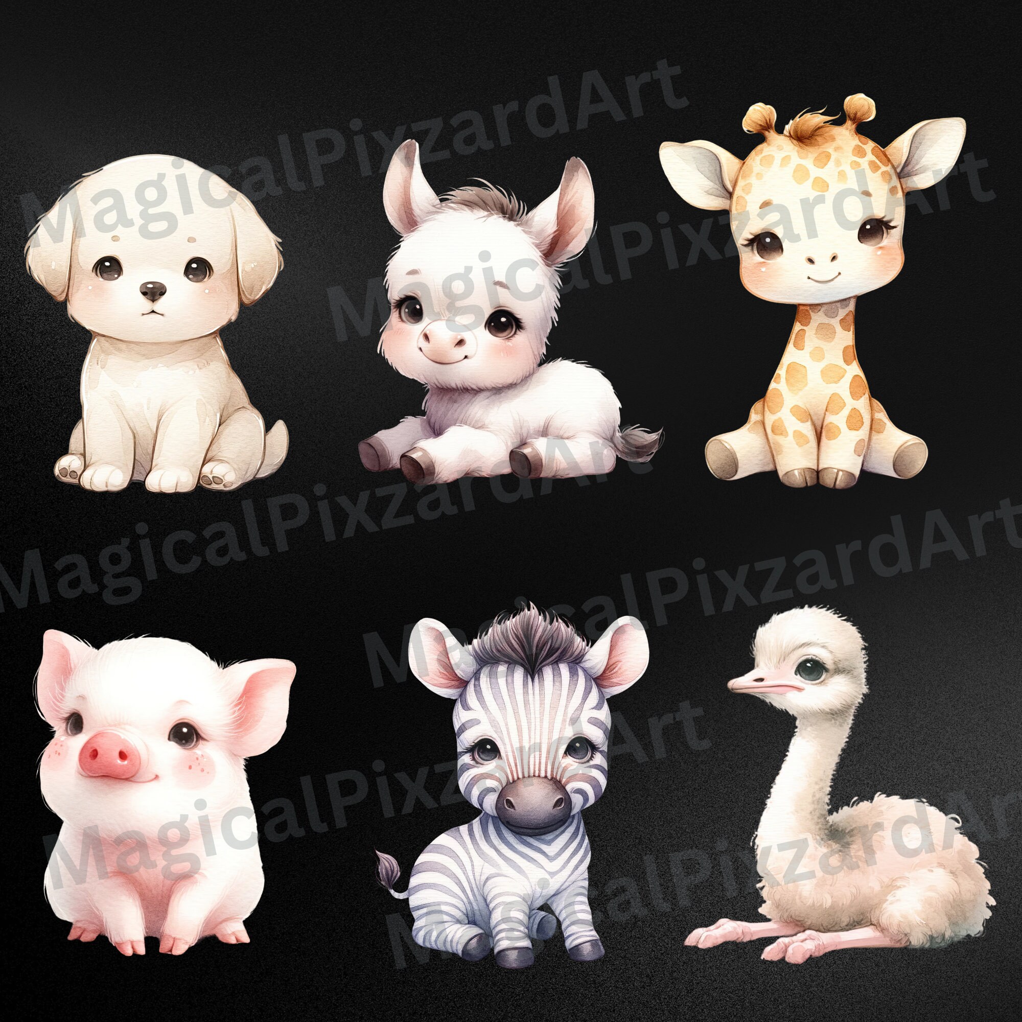 Watercolor Baby Animals Clipart 60 Cute Pngs, Transparent, Minimalist ...