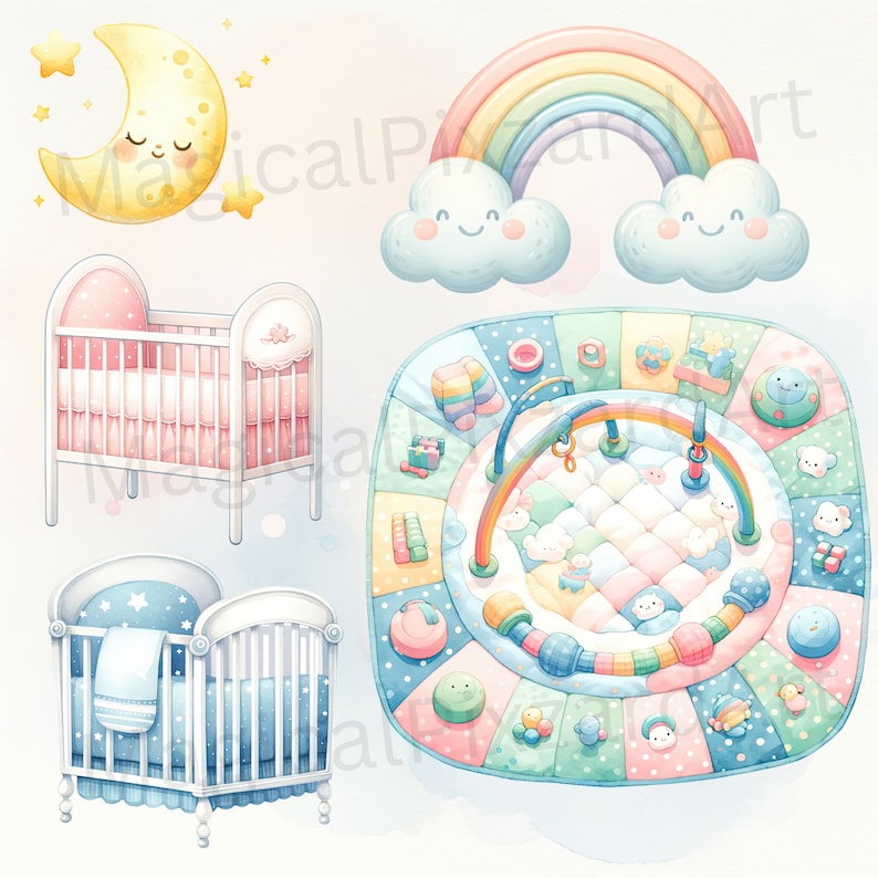 50 Baby Shower Clipart Bundle, Watercolor Pastel Baby Shower Elements ...