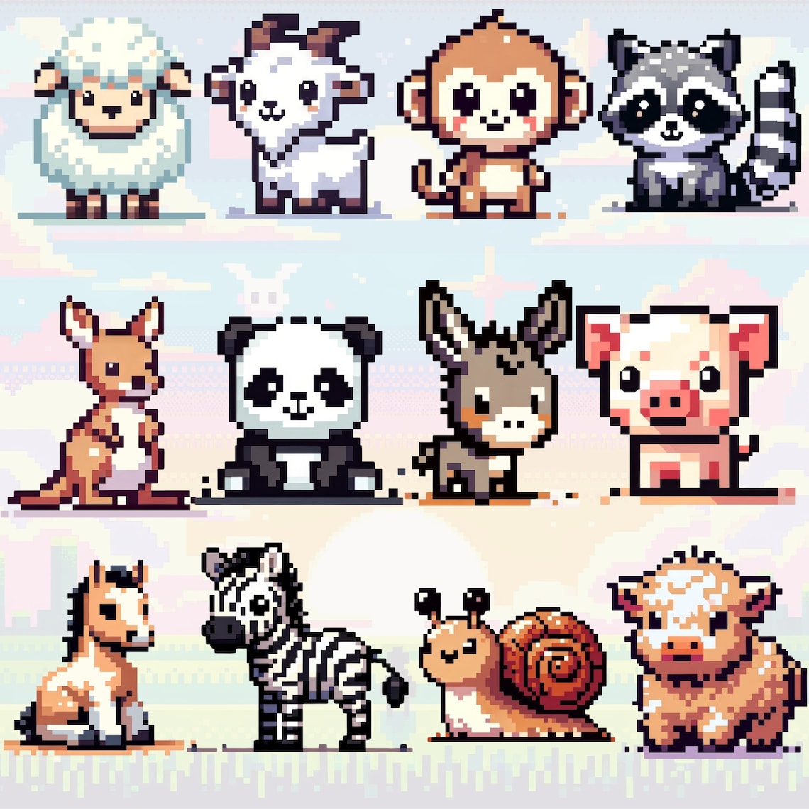8-bit Pixel Art Animals Clipart- 40 Pngs Transparent Background for ...