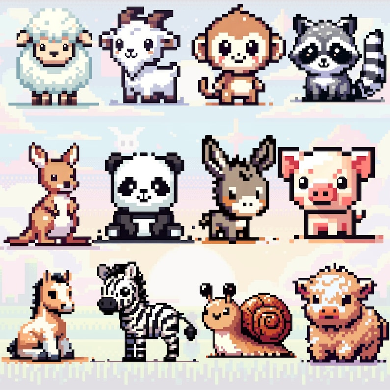 8-bit Pixel Art Animals Clipart- 40 Pngs Transparent Background for ...
