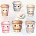 42 Watercolor Kawaii Coffee Cup Clipart Bundle, Pastel Cute Coffee Cup ...