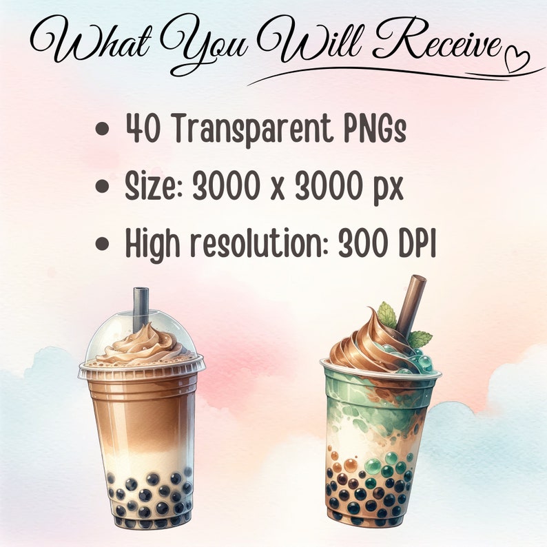 40 Watercolor Bubble Tea Clipart Set, Boba Tea Clipart, Transparent ...