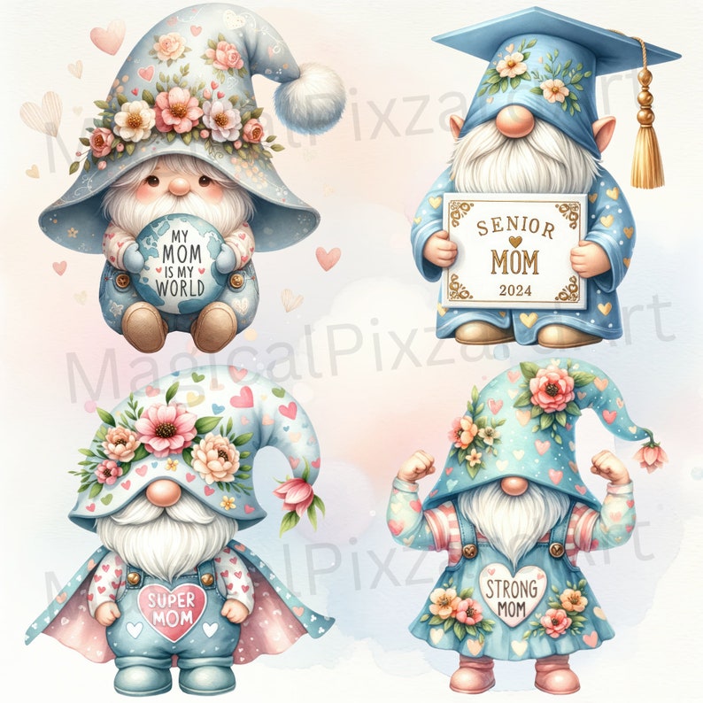 Mother's Day Gnome Clipart Watercolor Gnomes, Mom-themed Illustration ...