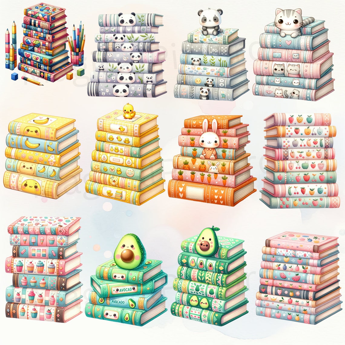 80 Watercolor Stack of Books Clipart Education Clipart, Watercolor ...