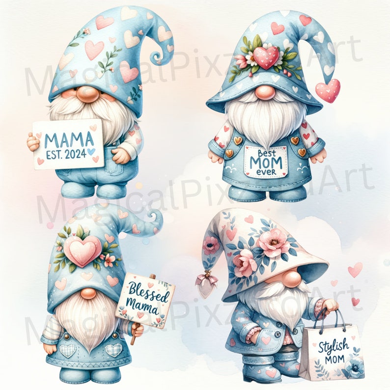 Mother's Day Gnome Clipart Watercolor Gnomes, Mom-themed Illustration ...