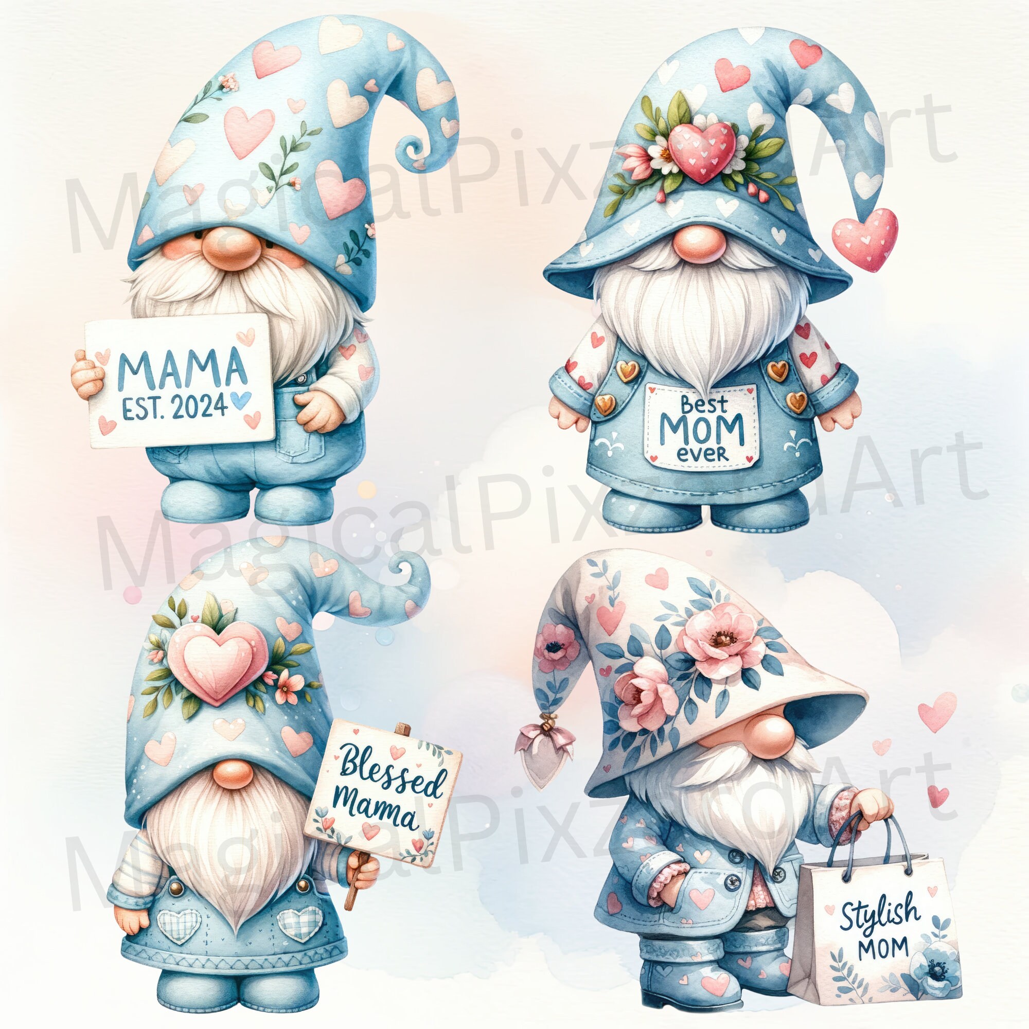Mother's Day Gnome Clipart Watercolor Gnomes, Mom-themed Illustration ...