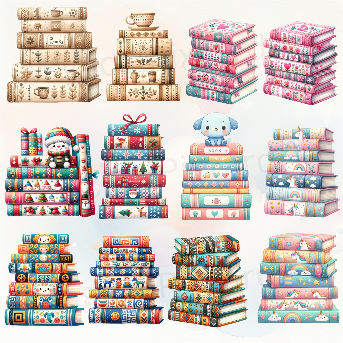 80 Watercolor Stack of Books Clipart Education Clipart, Watercolor ...