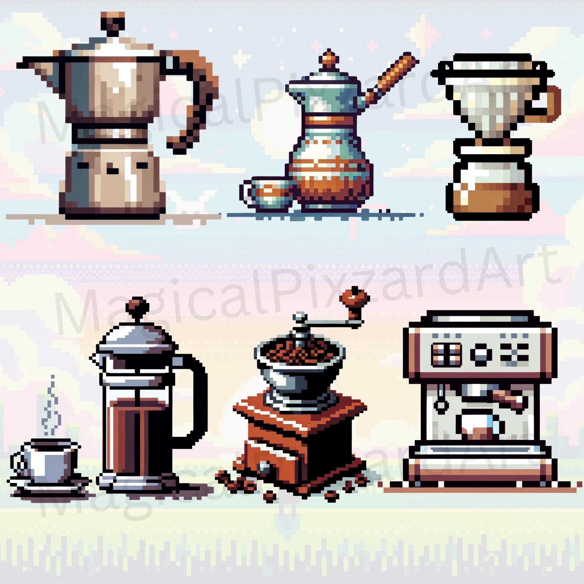 8-bit Coffee Pixel Art Collection - 30 Pngs Transparent Background for ...