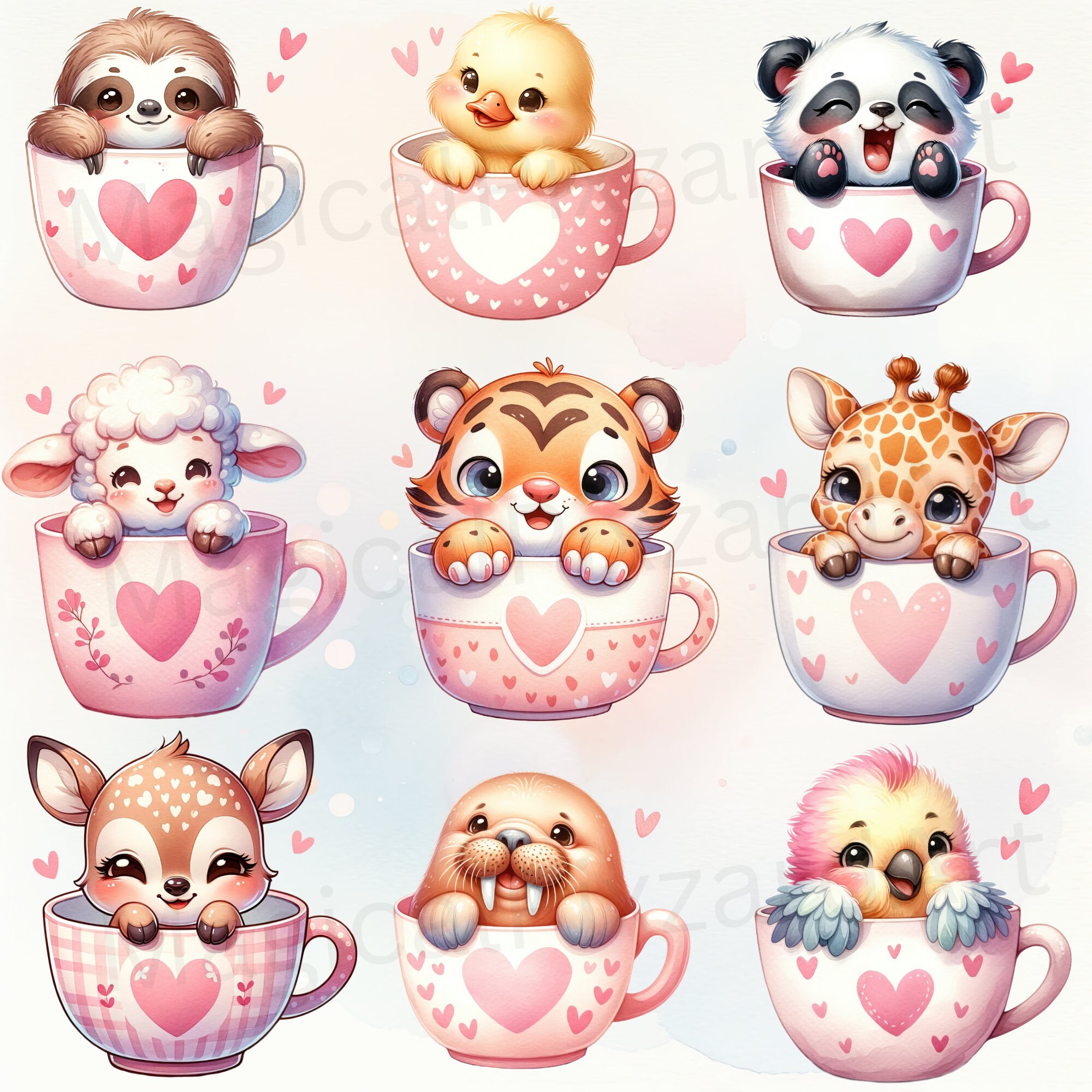40 Watercolor Valentine's Animals Clipart, PNG Valentines Day Animals ...